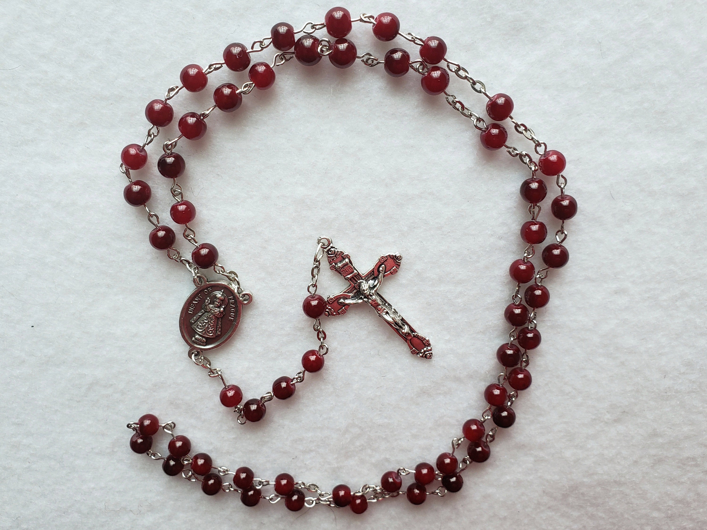 Ruby Red Glass Bead Catholic Rosary with Infant Jesus of | Etsy