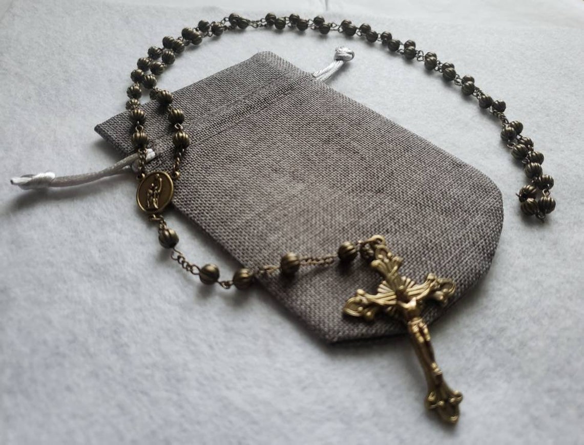 Bronze Metallic Bead Catholic Rosary With Holy Family / Holy - Etsy