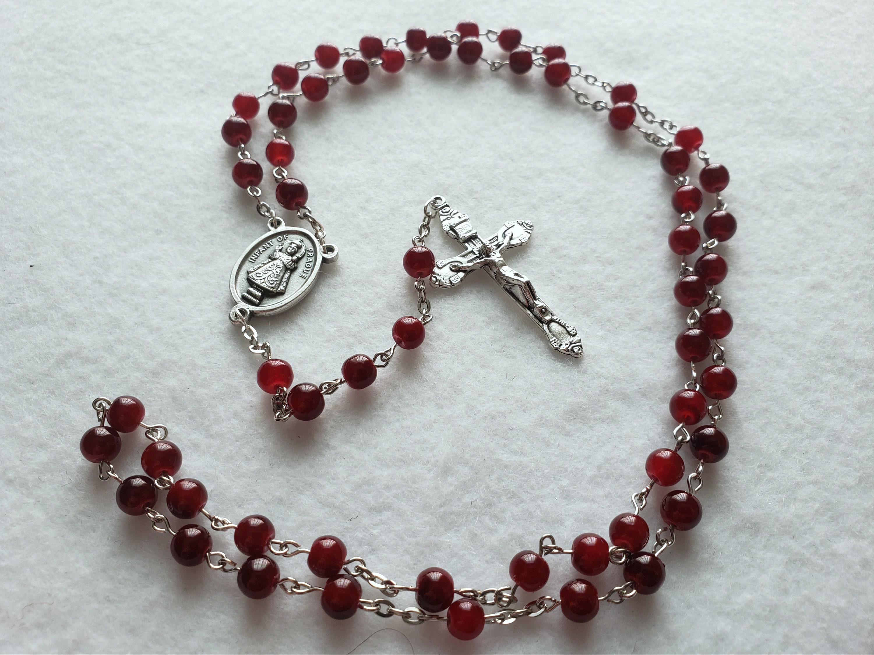 Ruby Red Glass Bead Catholic Rosary With Infant Jesus of - Etsy
