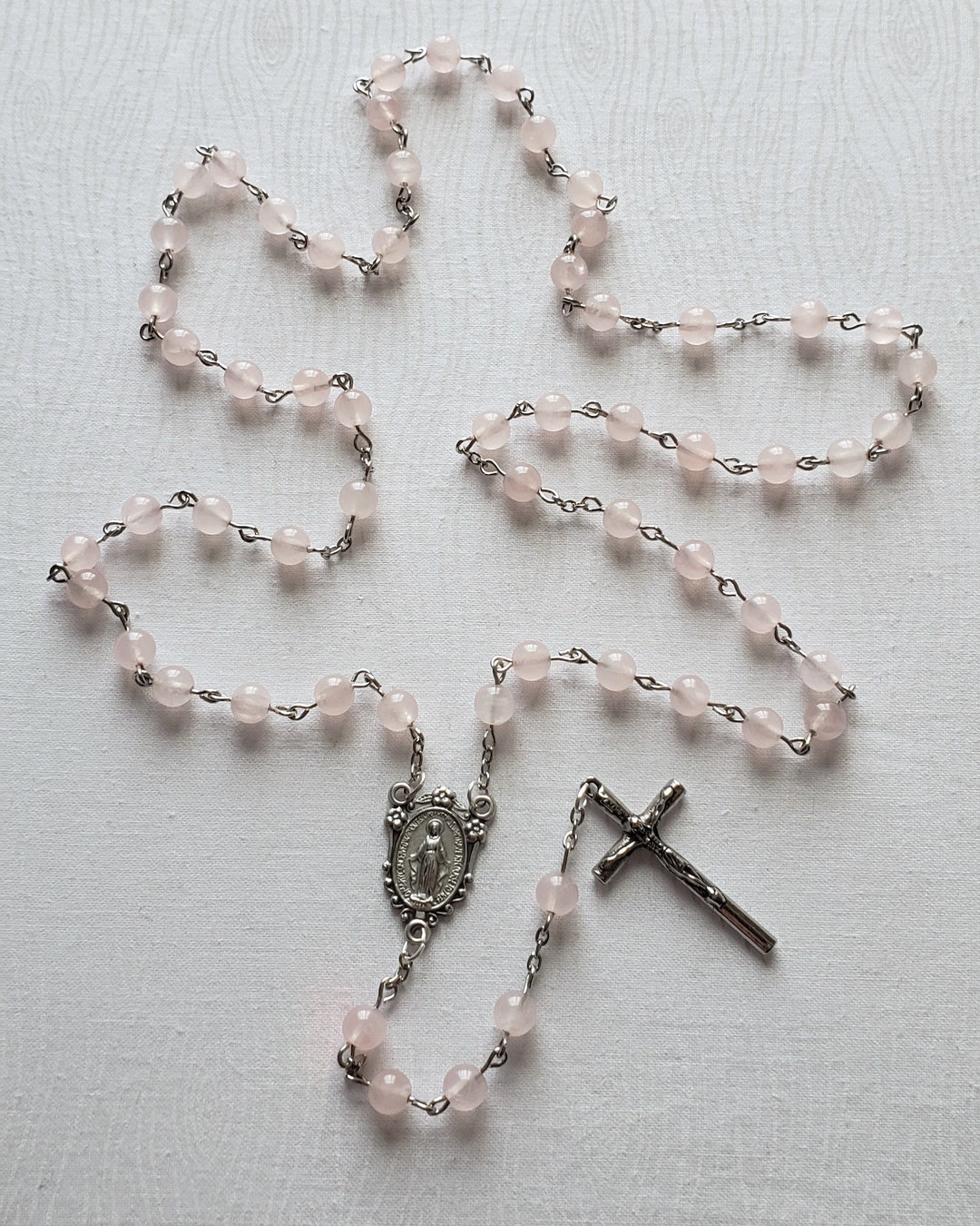 Catholic Rosary | Rose Quartz Crystal Gemstone With Miraculous Medal ...