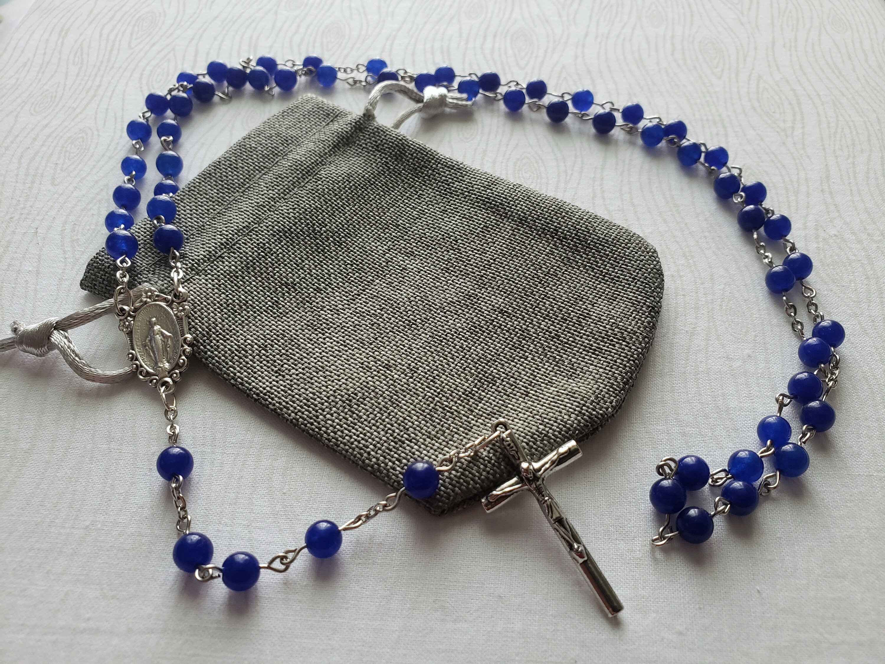 Cobalt Blue Glass Bead Catholic Rosary With Miraculous Medal ...