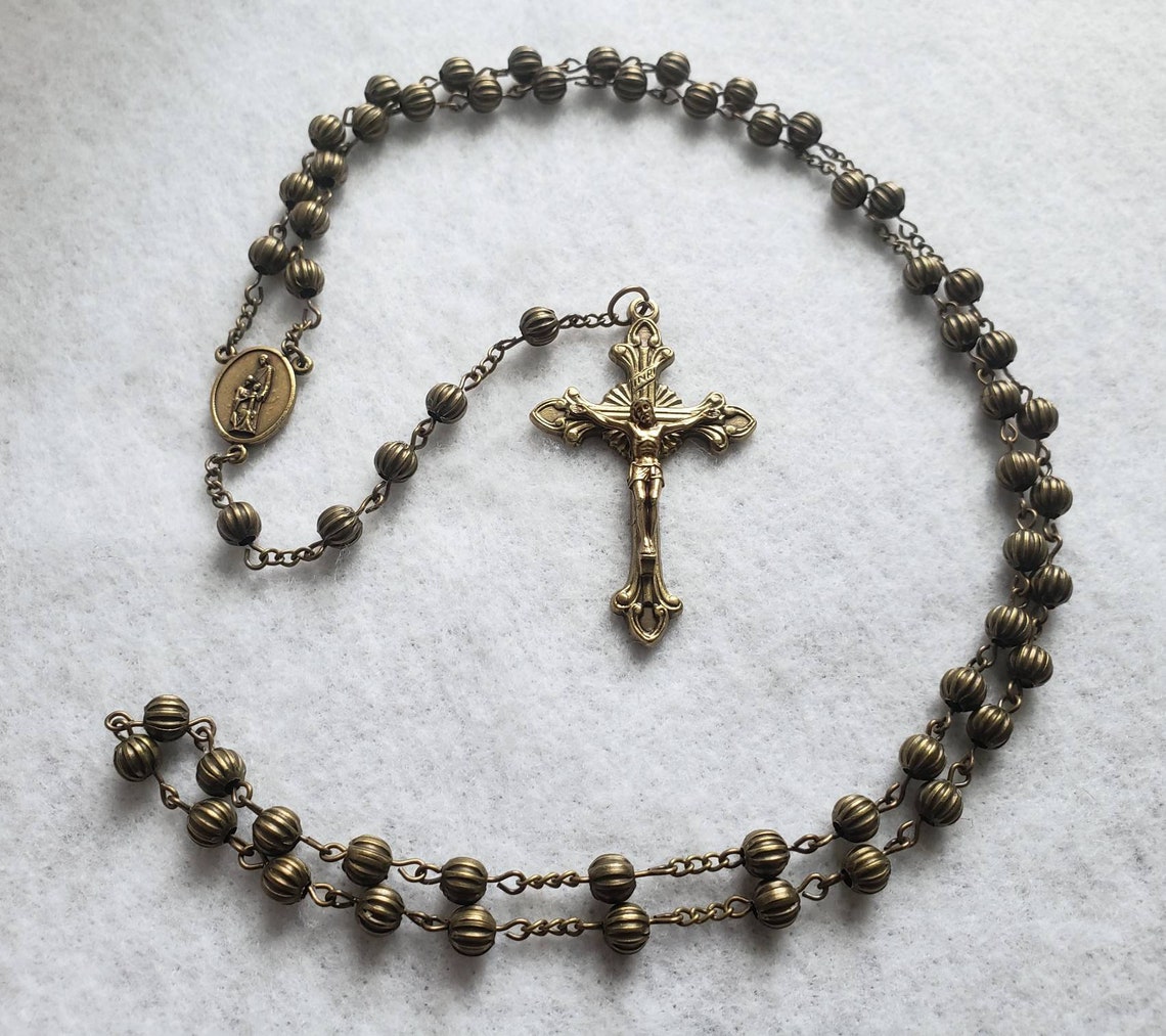 Bronze Metallic Bead Catholic Rosary With Holy Family / Holy | Etsy