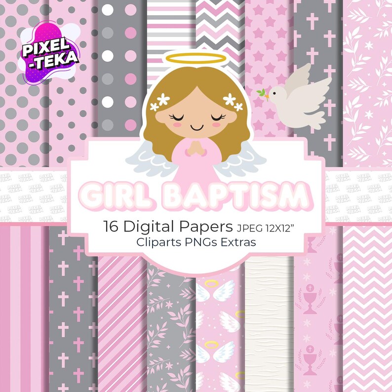 Girl Baptism Digital Paper Instant Download JPEG - Etsy