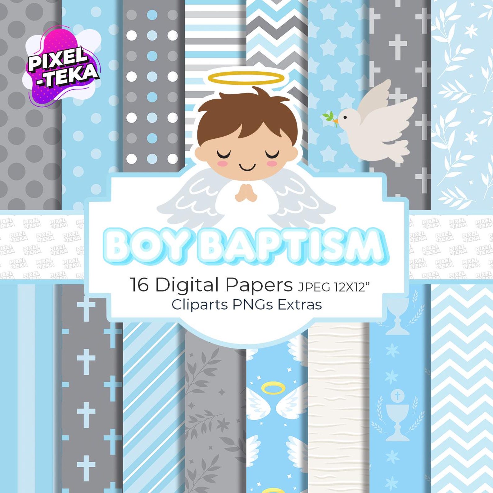 Boy Baptism Digital Paper Clipart Instant Download JPEG - Etsy