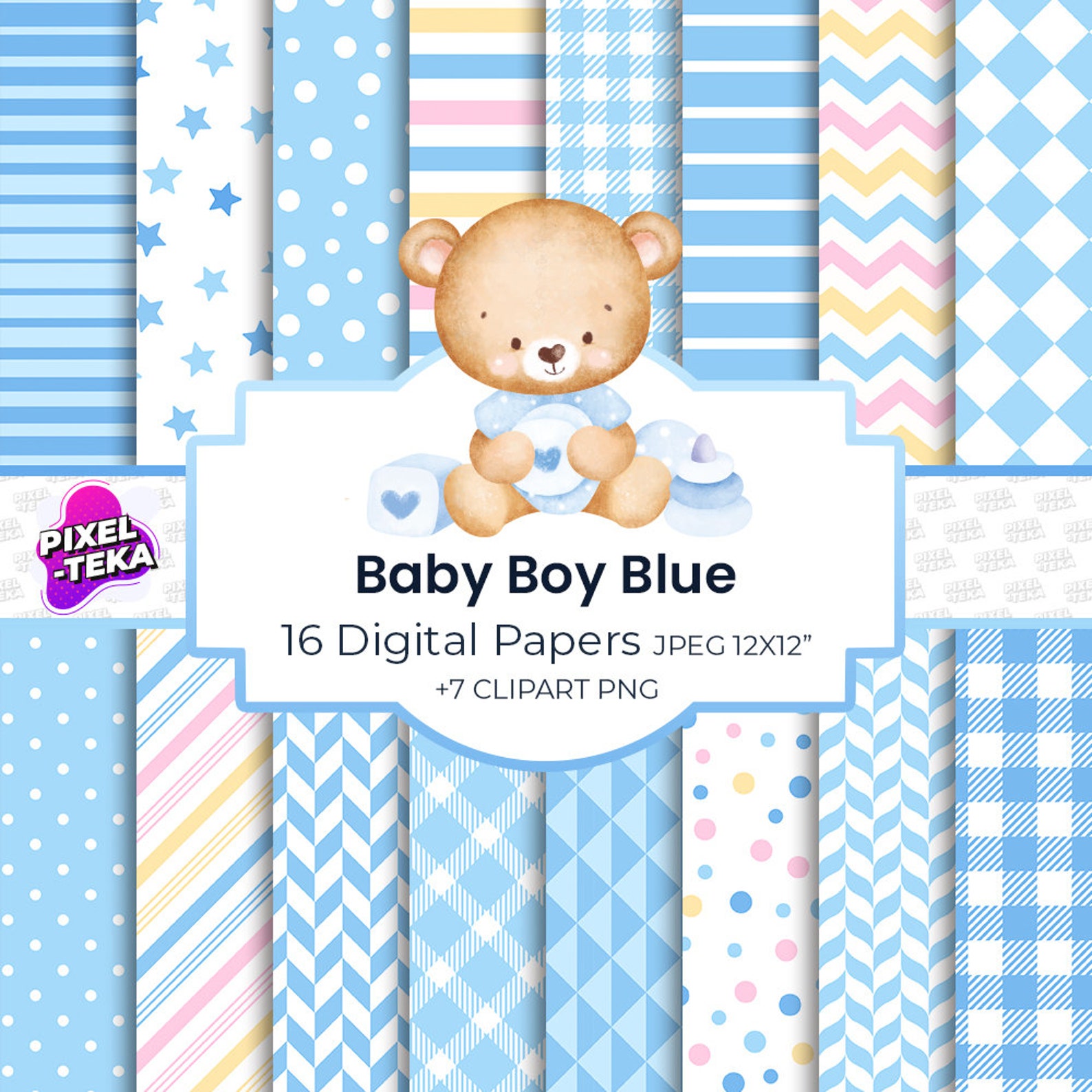 Digital Paper Baby Boy Blue Digital Instant Download JPEG 7 Clipart PNG ...