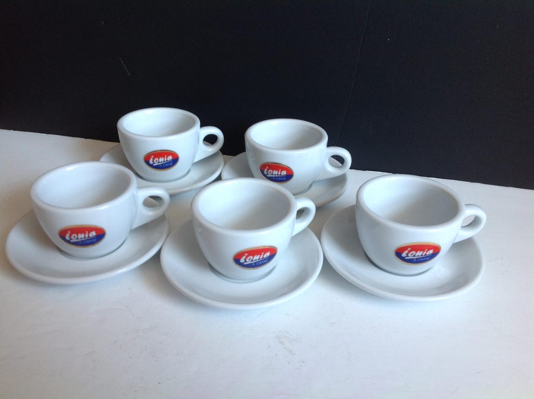 Set of 5 Vintage Espresso Cappuccino Cups & Saucers White Stoneware ...