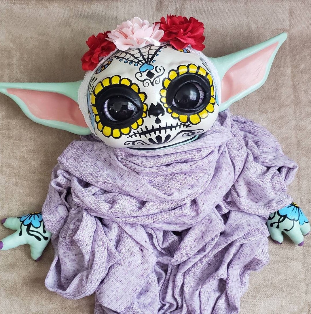 Hand Painted Sugar Skull Head & Hands From a Grogu 11 - Etsy