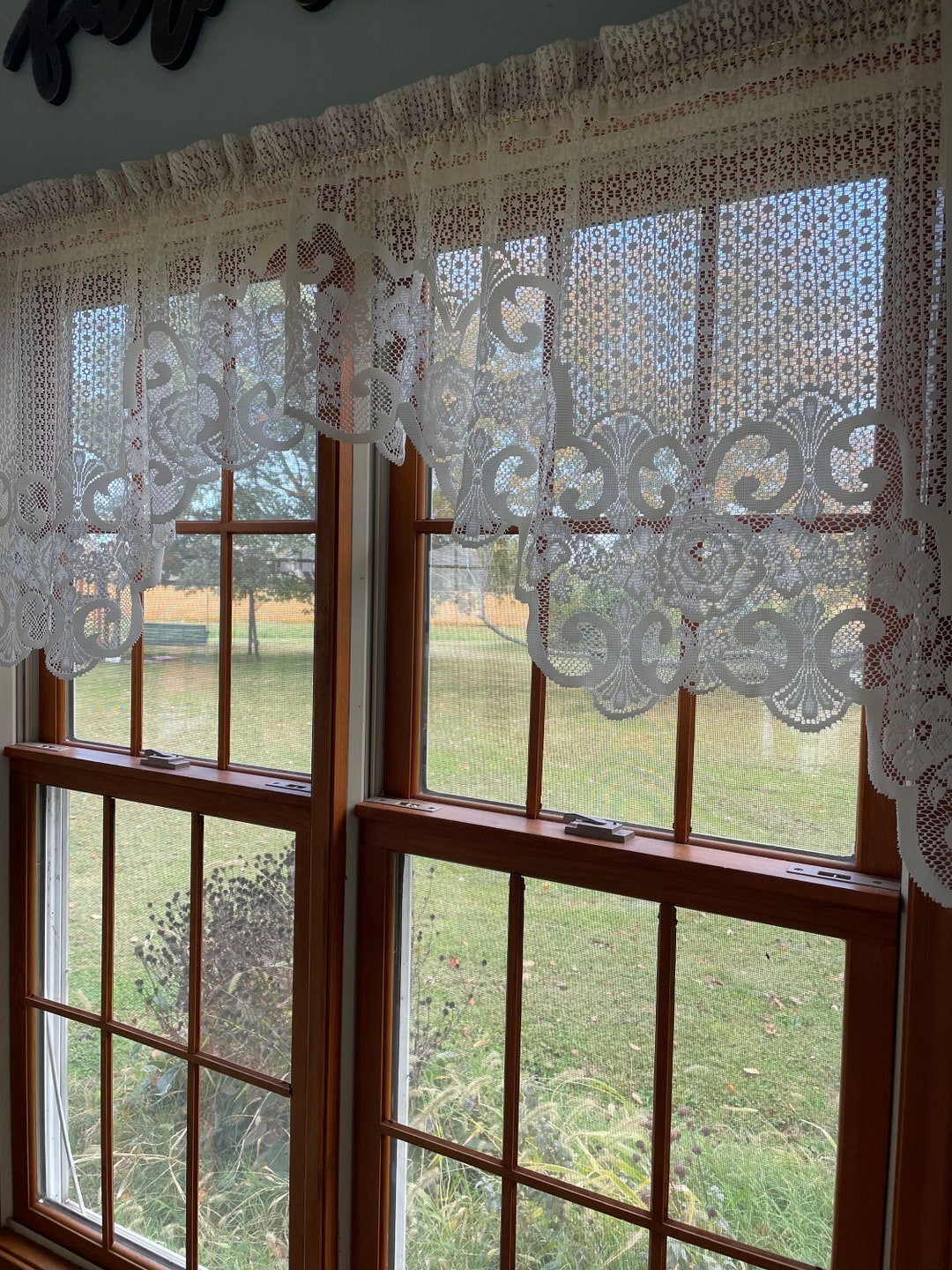 Vintage Lace Rose Valance Curtain 76”x32” (2avail) Cream Color Open ...