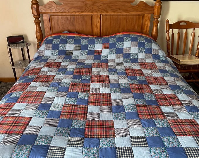 Handmade With Blues & Fall Colors Quilt Gorgeous Queen Hand Quilted ...