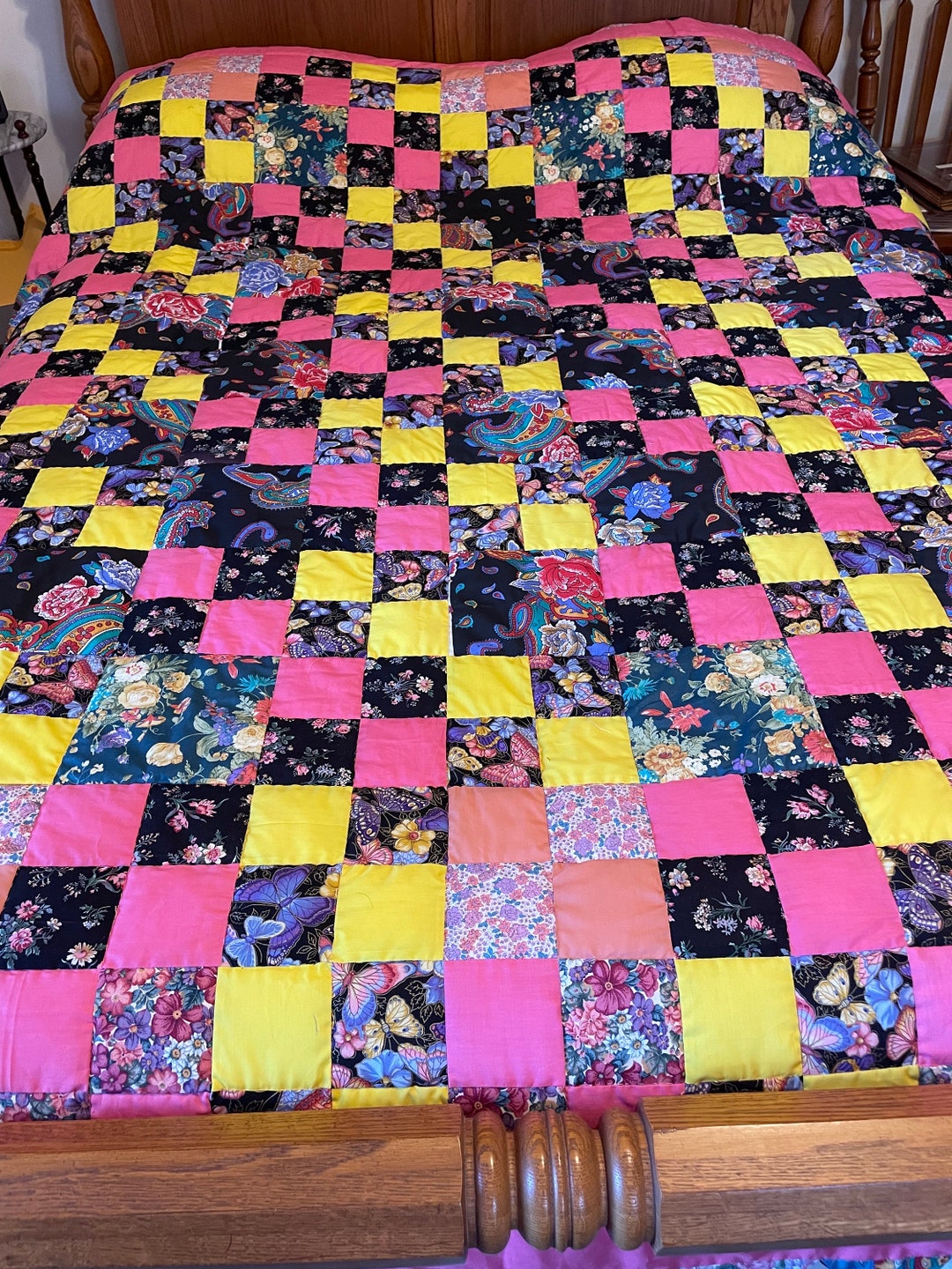 Handmade Colorful Quilt Hand Quilted Queen Size Quilt With Hand Set ...