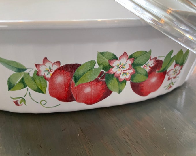 Vintage Corning Ware Apple Pattern Oval Casserole Dish With Glass Lid ...