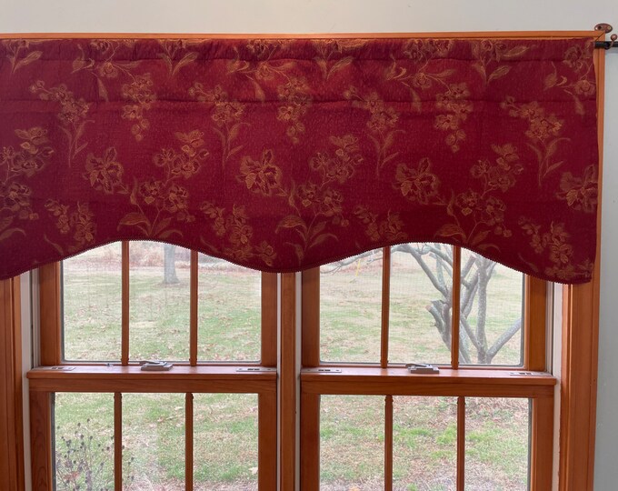 Vintage Curtains Deep Rust Scalloped Tailored Valance Reverse Woven ...