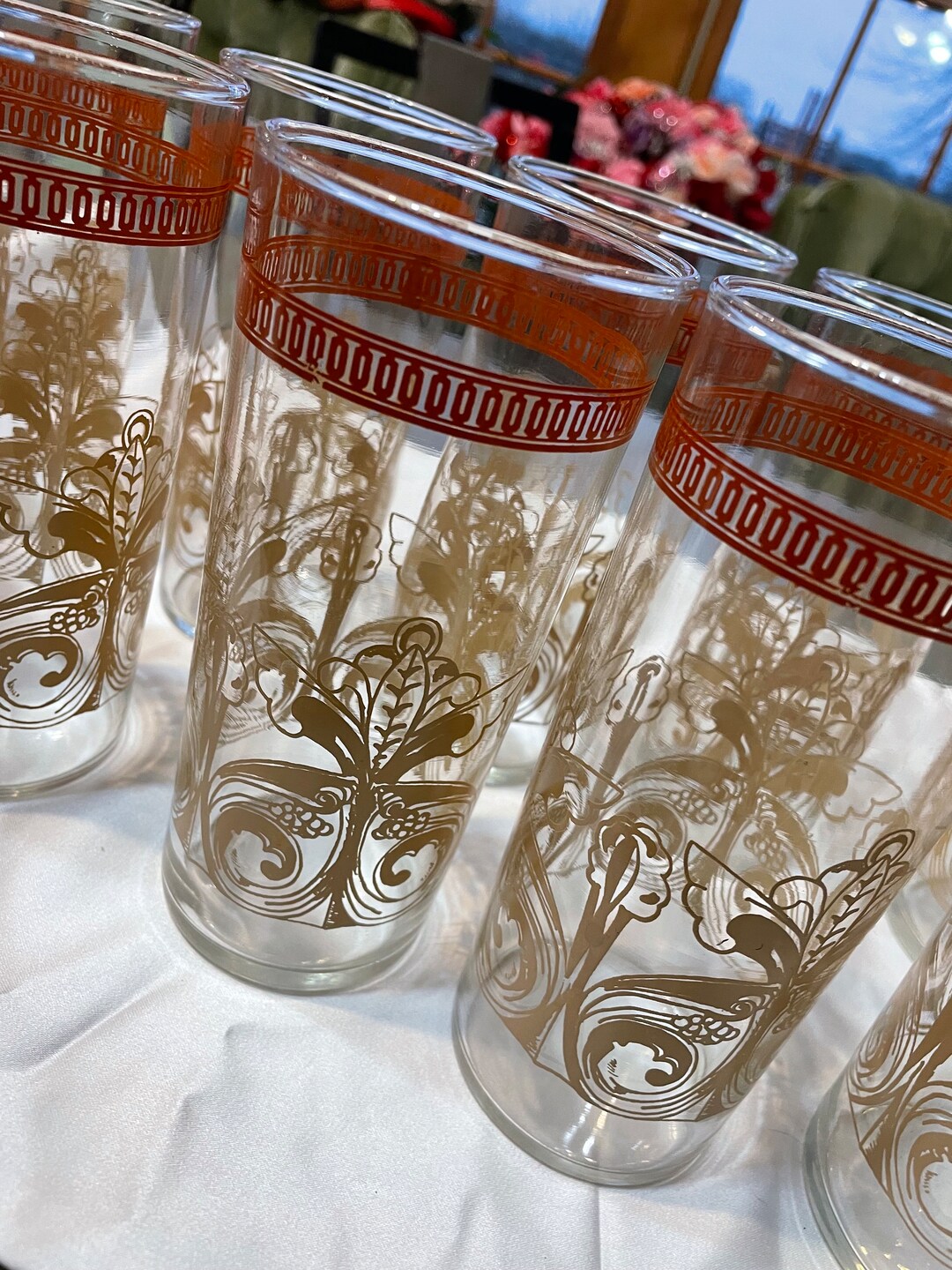 Vintage Mcm 1970’s Drinking Glasses Tom Collins Glass With Embossed ...
