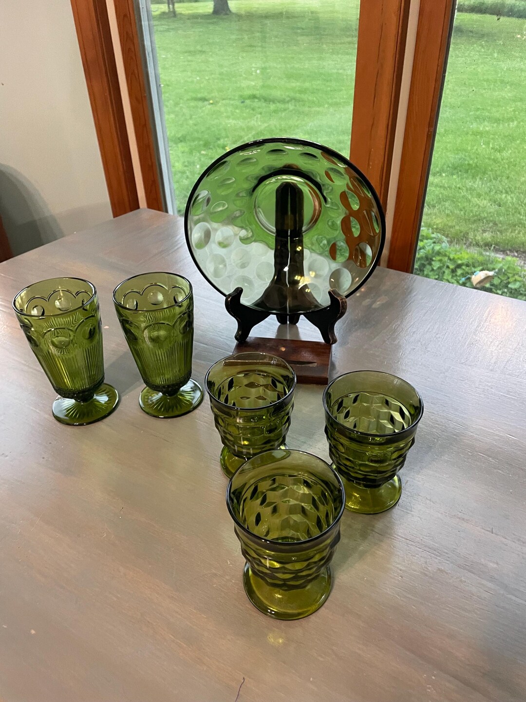 Vintage Avocado Green Glassware Collection: 2 Bartlett-collins Footed ...