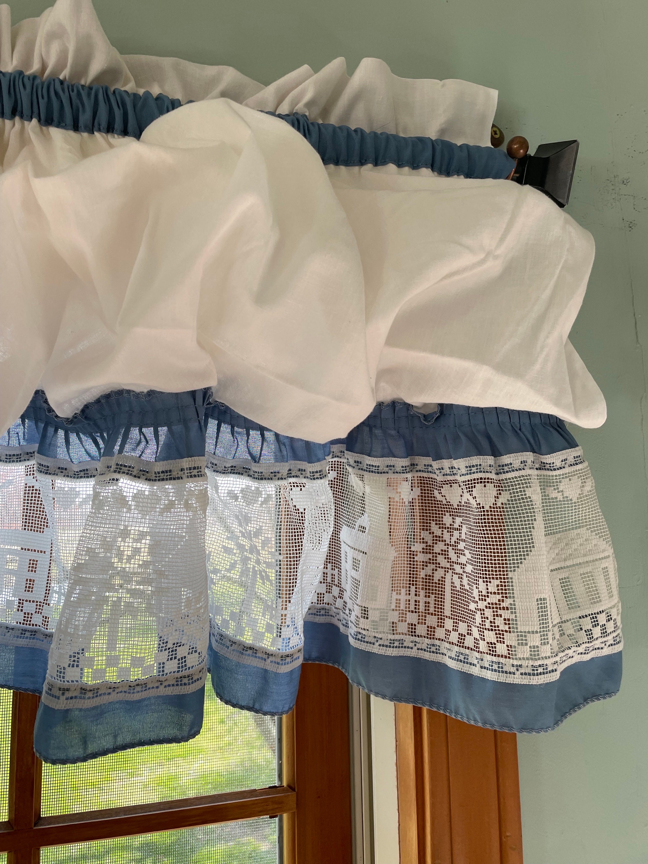 Vintage 90’s Kitchen Curtains With Houses Ruffled Balloon Valance(s) in ...