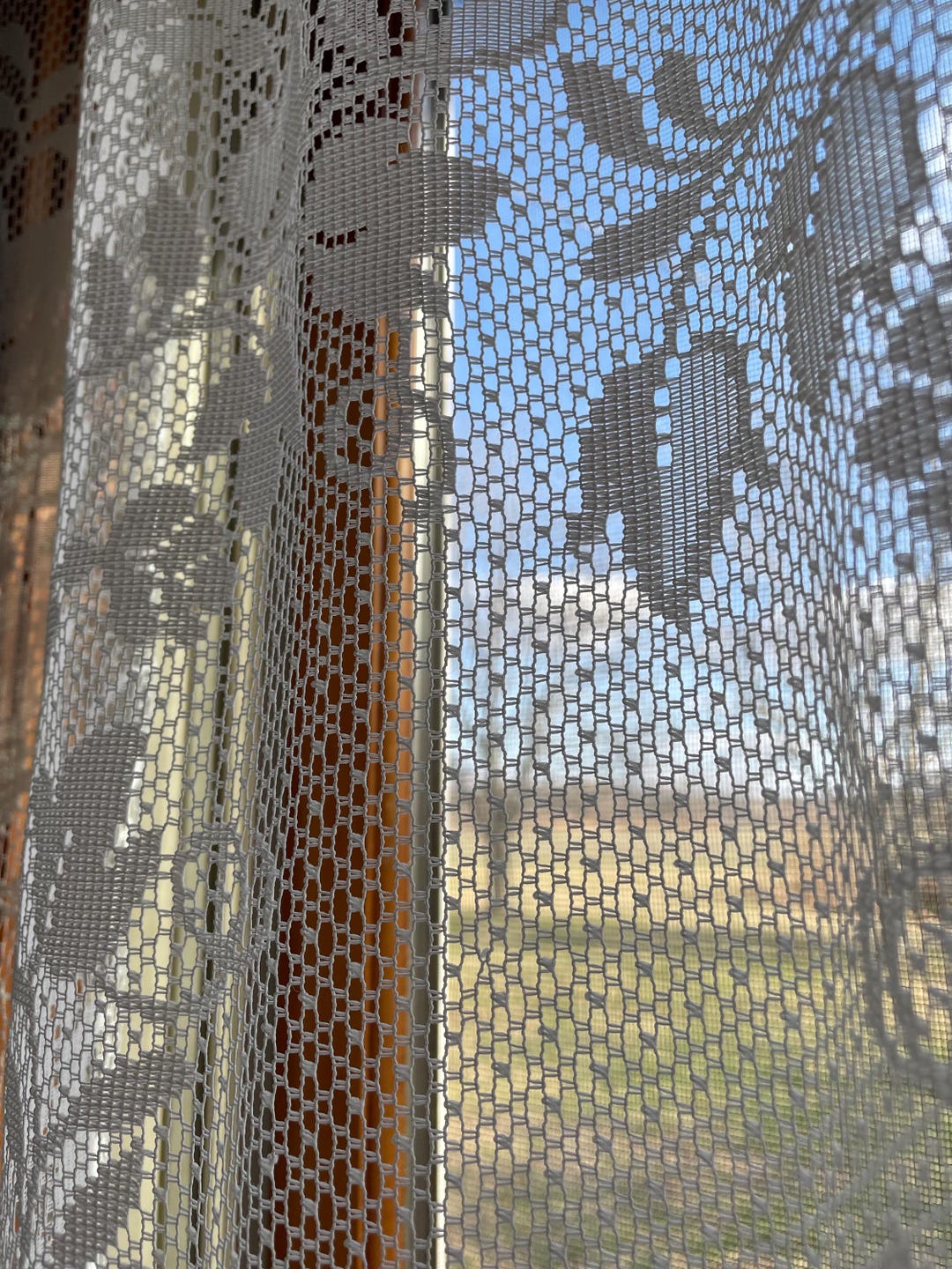 Pretty Vintage 80’s Lace Curtain Pair With Ivy in Creamy White Sheer ...
