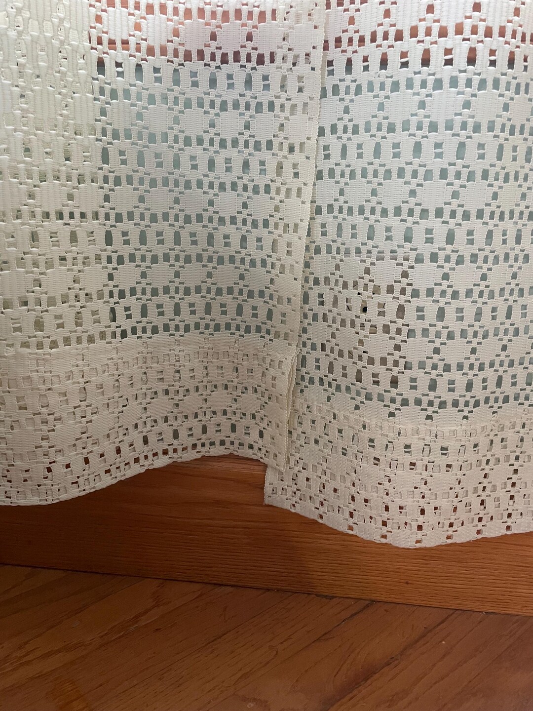 Vintage Open Weave Sheer Curtain Panels Pair in Ivory Knit Lace. Each ...
