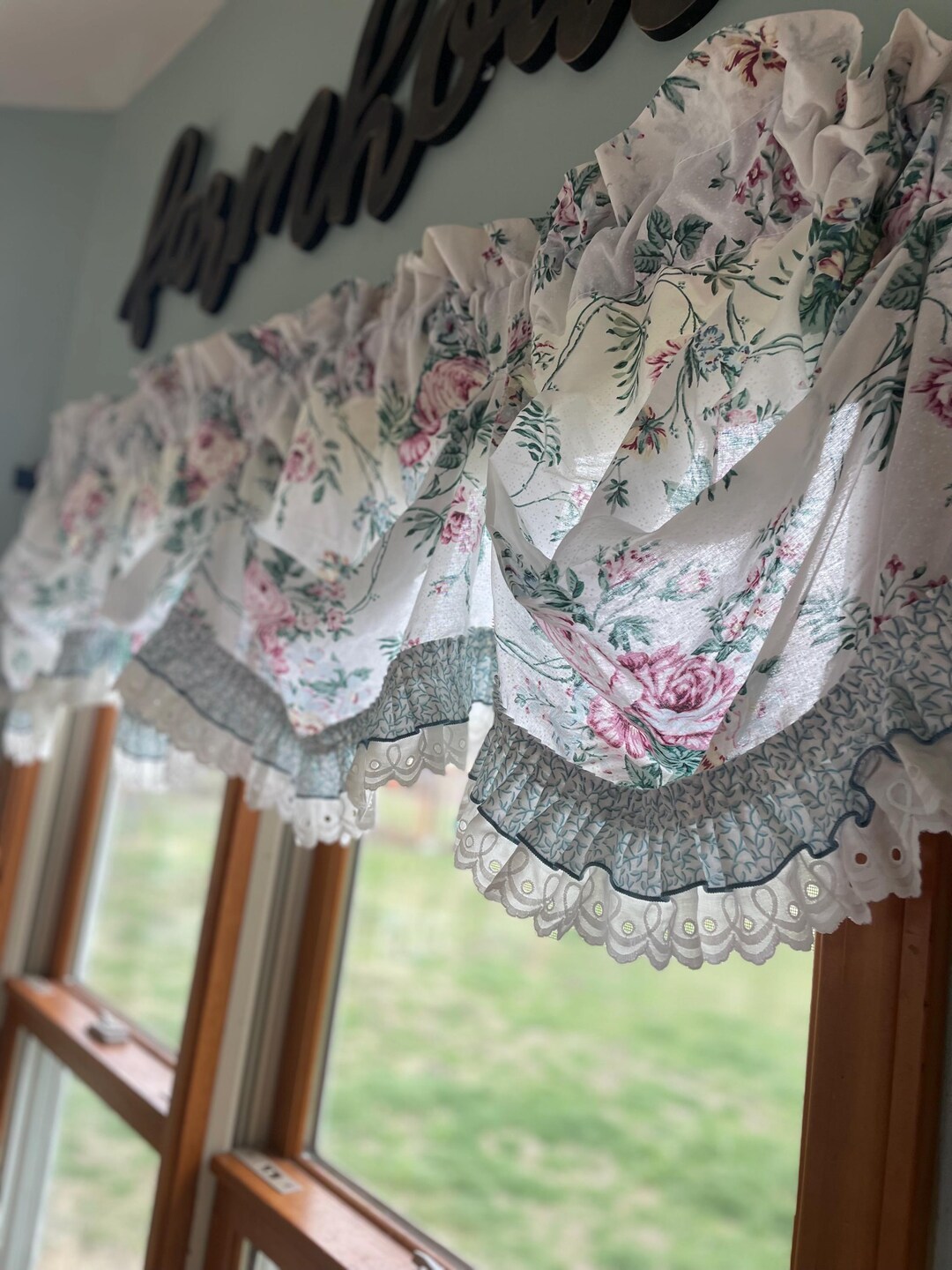 Gorgeous Vintage 1990’s Waverly Floral Valances With Ruffles of Blue ...