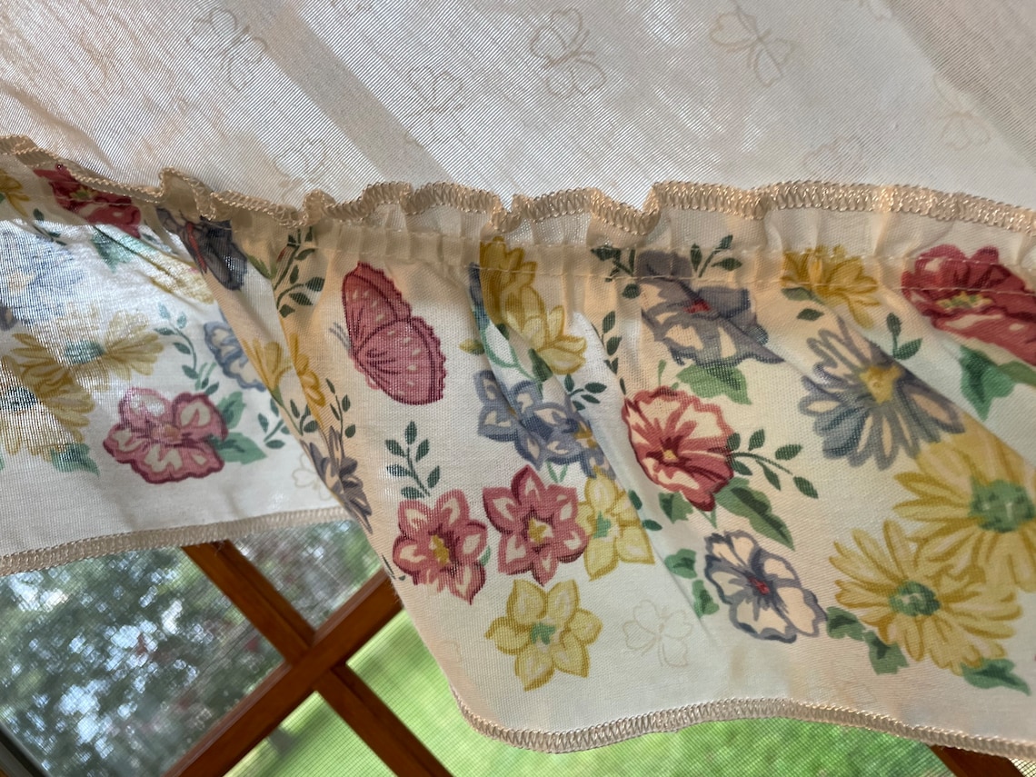 1980’s Vintage Swag Valance Curtain White on White Butterfly Print W ...
