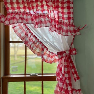 Beautiful Red Buffalo Plaid Ruffled Priscilla Curtains Checkered ...