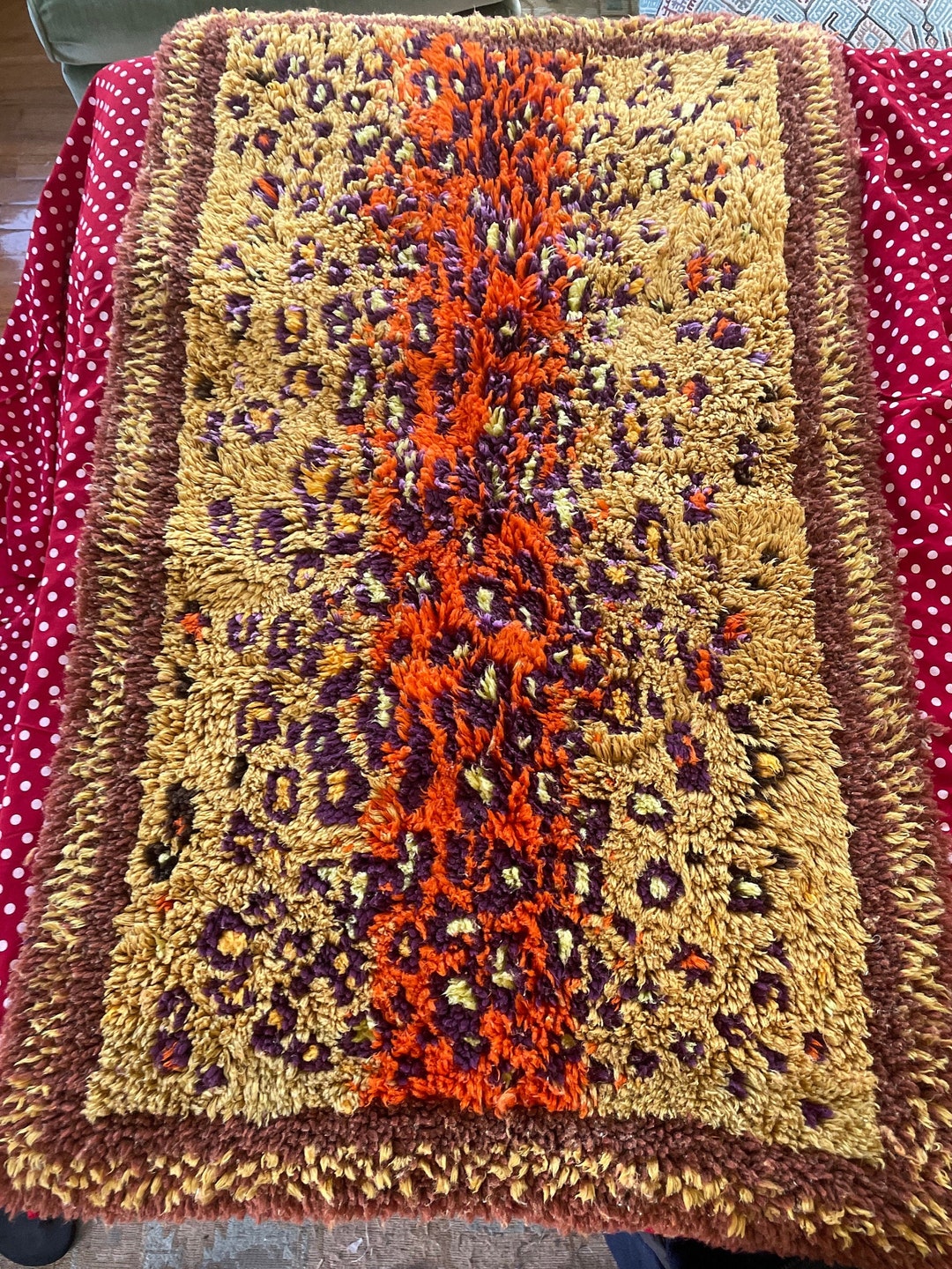 Vintage 1970’s Shag Latch Hook Wallhanging or Rug Brown, Harvest Gold ...