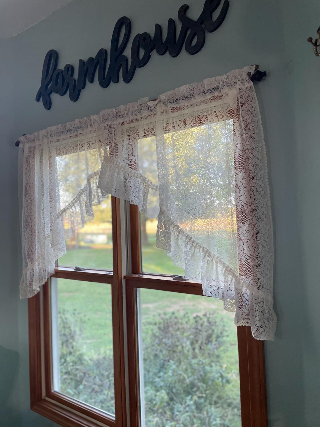 Pair of Vintage Ruffled Cream Lace Valance Swags Curtains Nice Weight ...