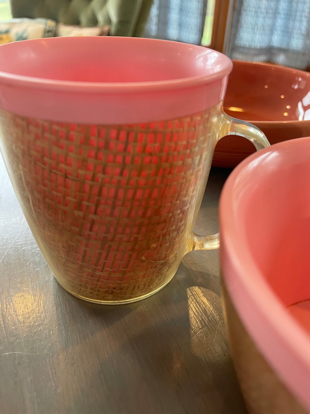 Vintage 1960s Pink Raffia Insulated Cup and 2 Bowls Set Plus Pink ...