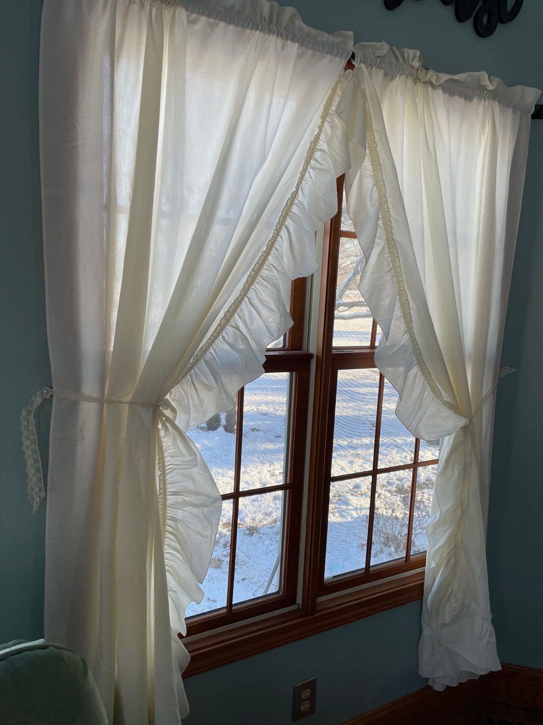 Vintage PAIR of 1980’s Solid Creamy White Priscilla Curtain W/ Ruffles ...