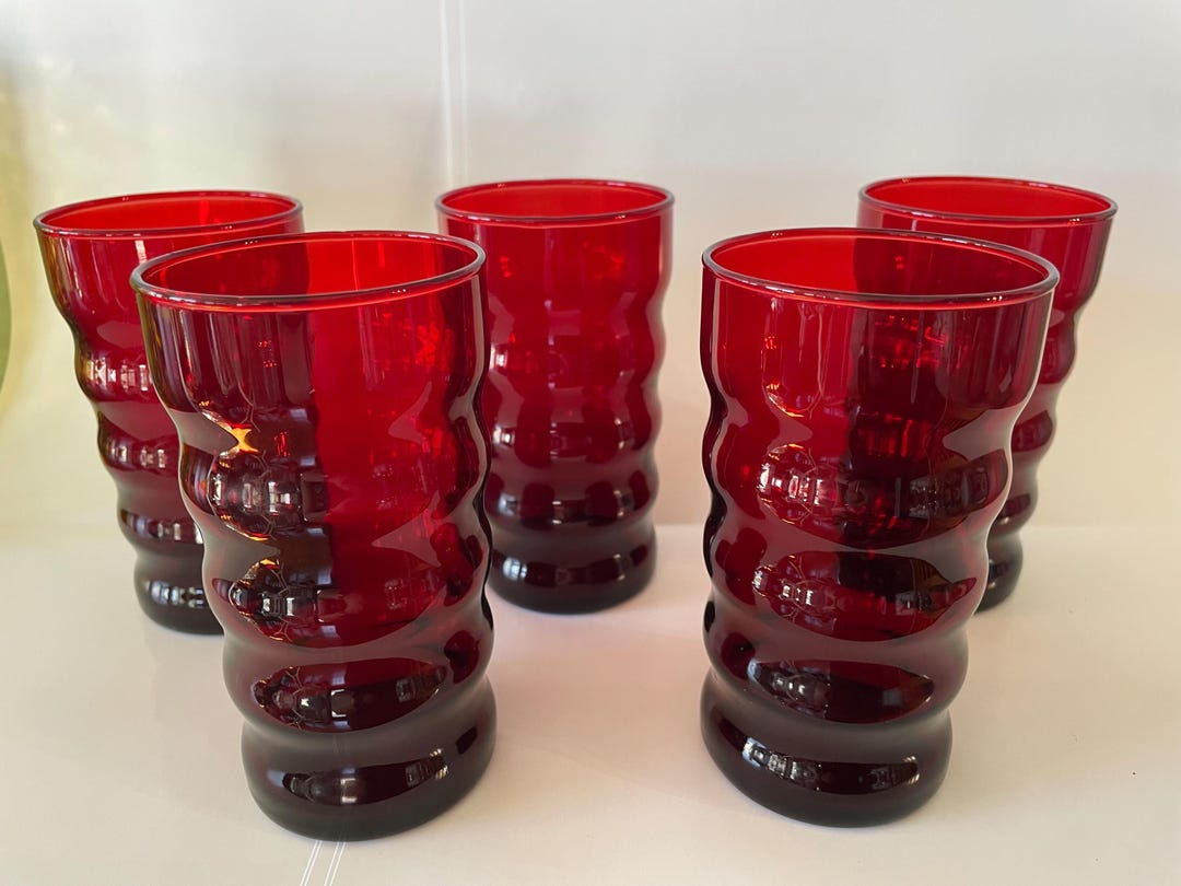 Set of 5 Vintage 50’s Red Glasses Deep Blood Red Ruby Red With Wavy ...