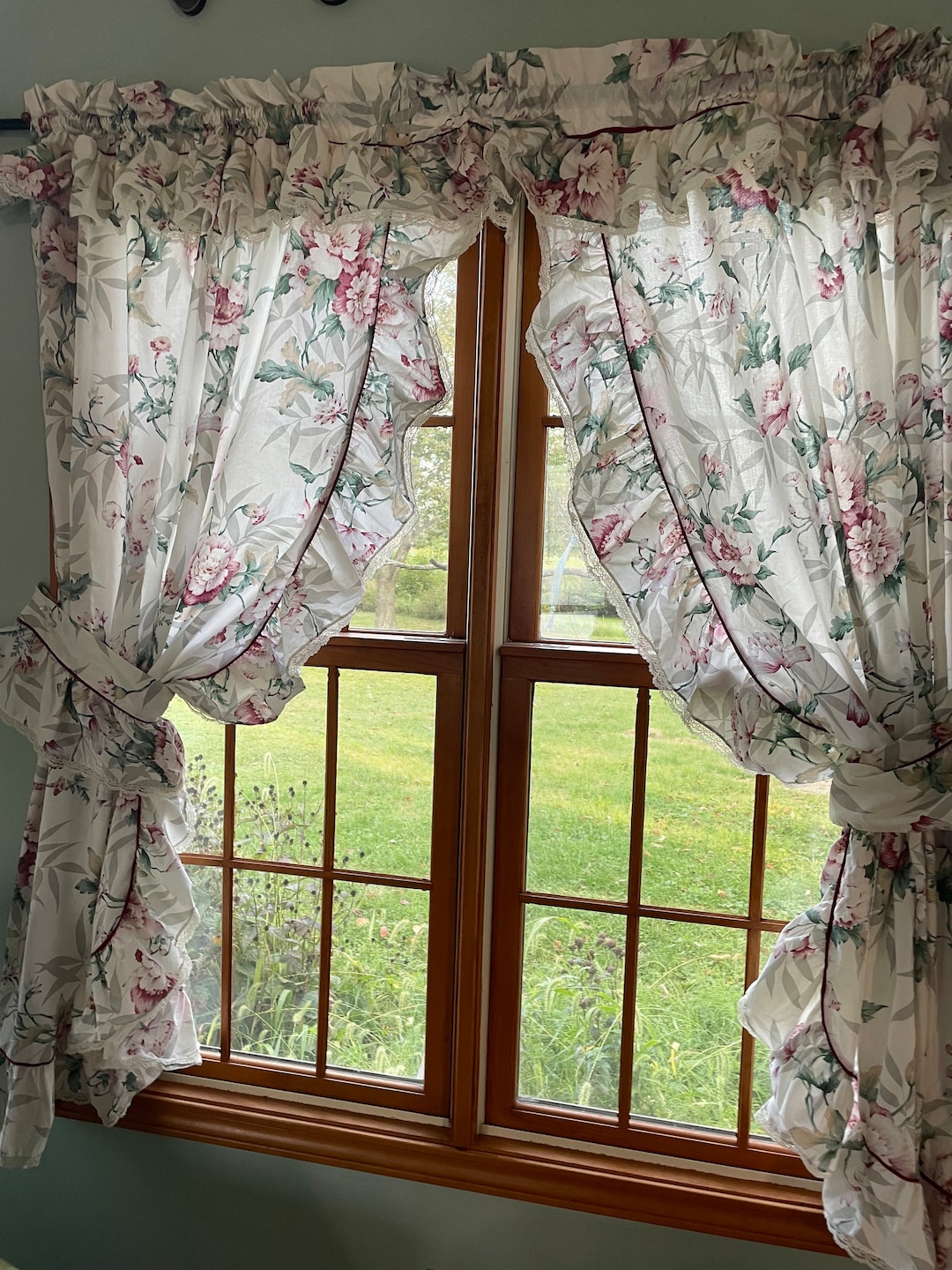 Vintage 1980’s Priscilla Curtain Pair Shabby Chic With Large Floral ...