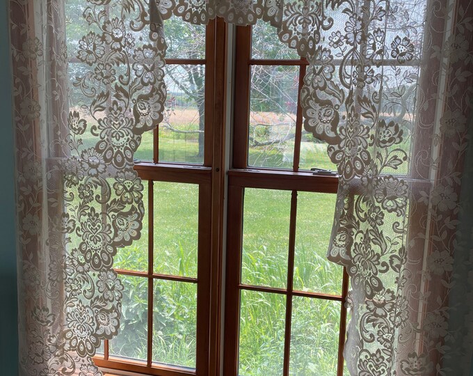 Pair of Beautiful Taupe Colored Lace Swags Curtains Each Panel is 40 ...