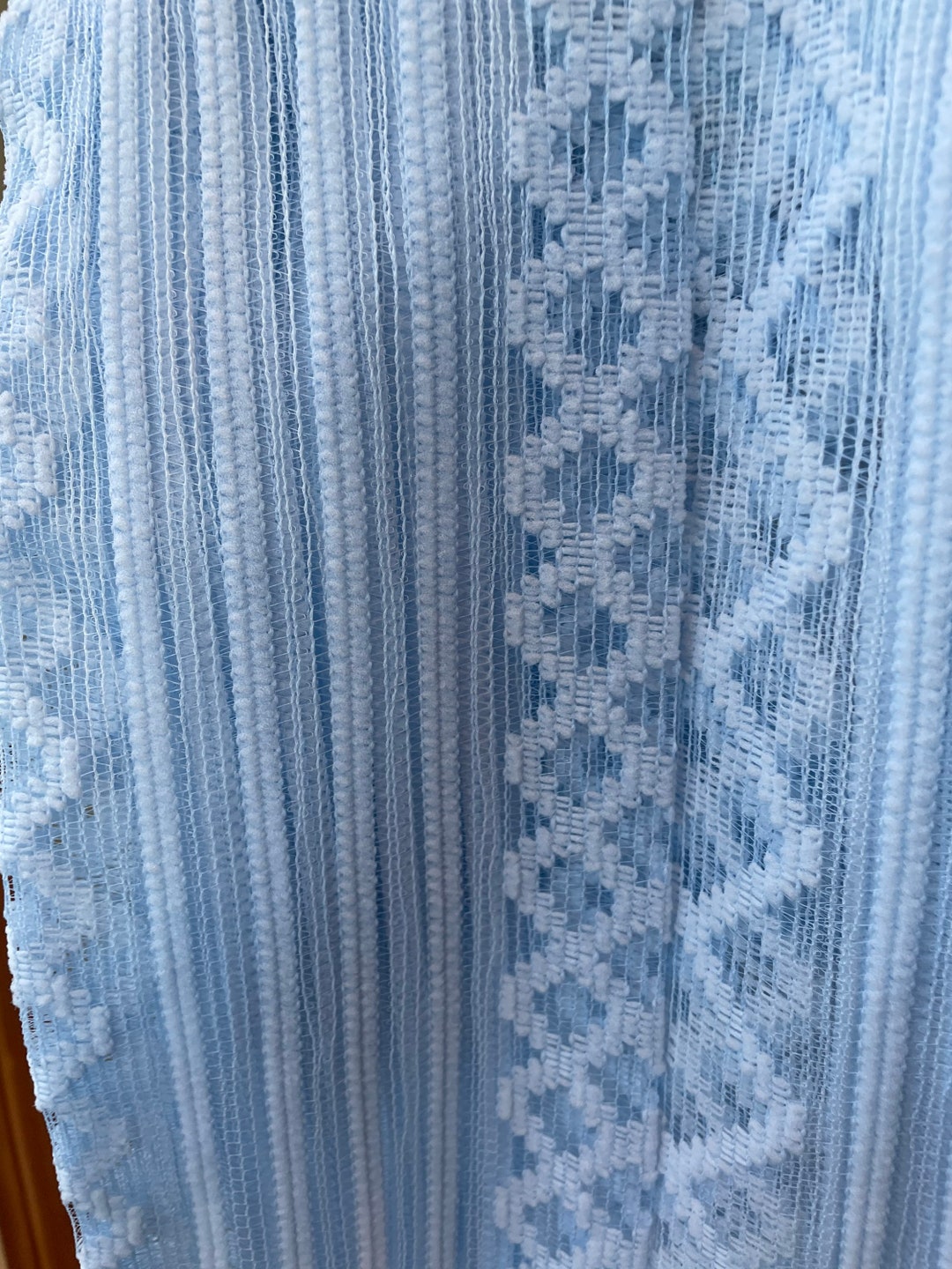 MCM Vintage Open Weave Sheer Curtain Panel (s) Netted Lace Baby Blue (5 ...