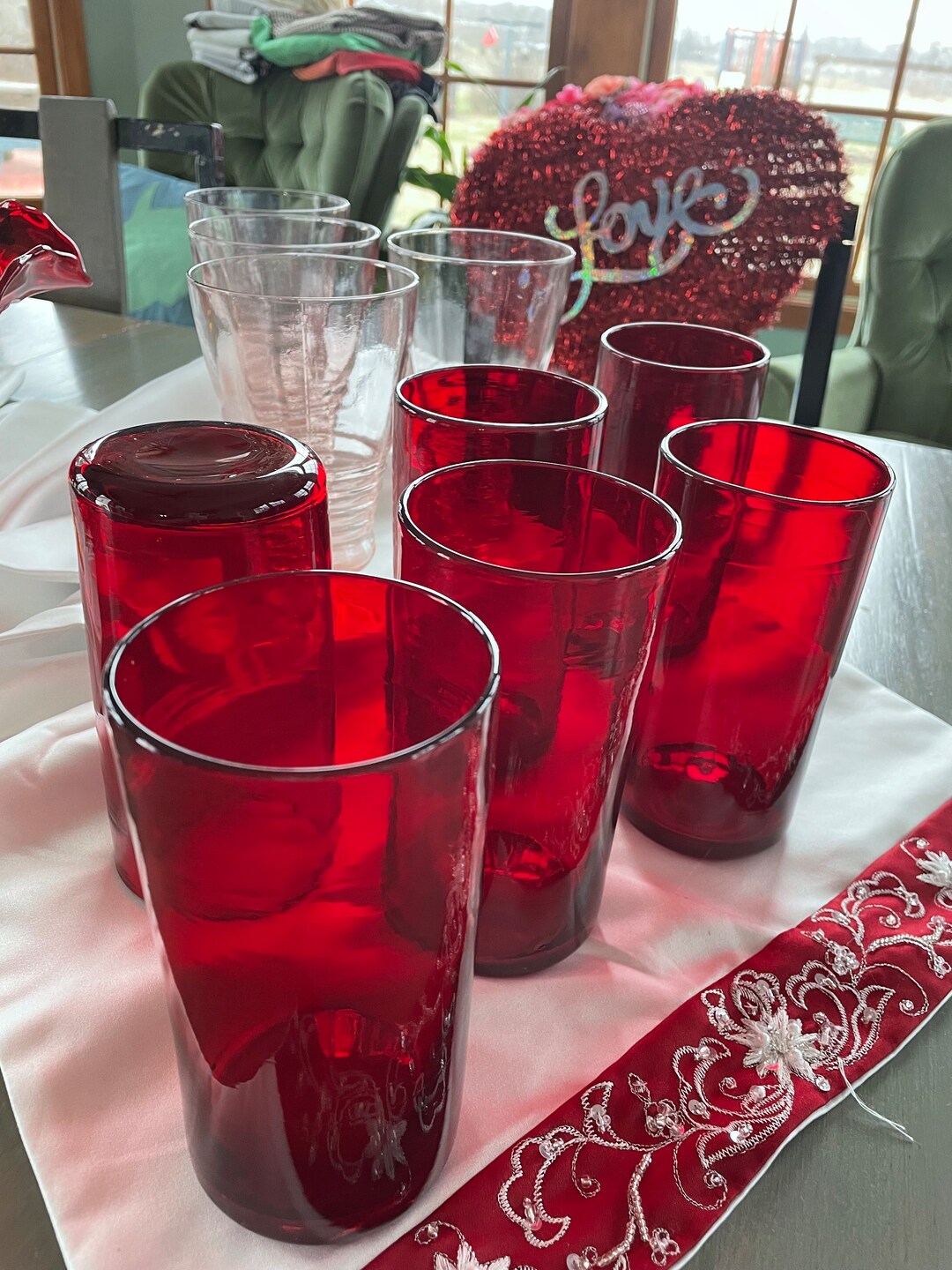 Vintage Hand Blown Red Colored Glasses Large Tumblers Valentine Barware ...