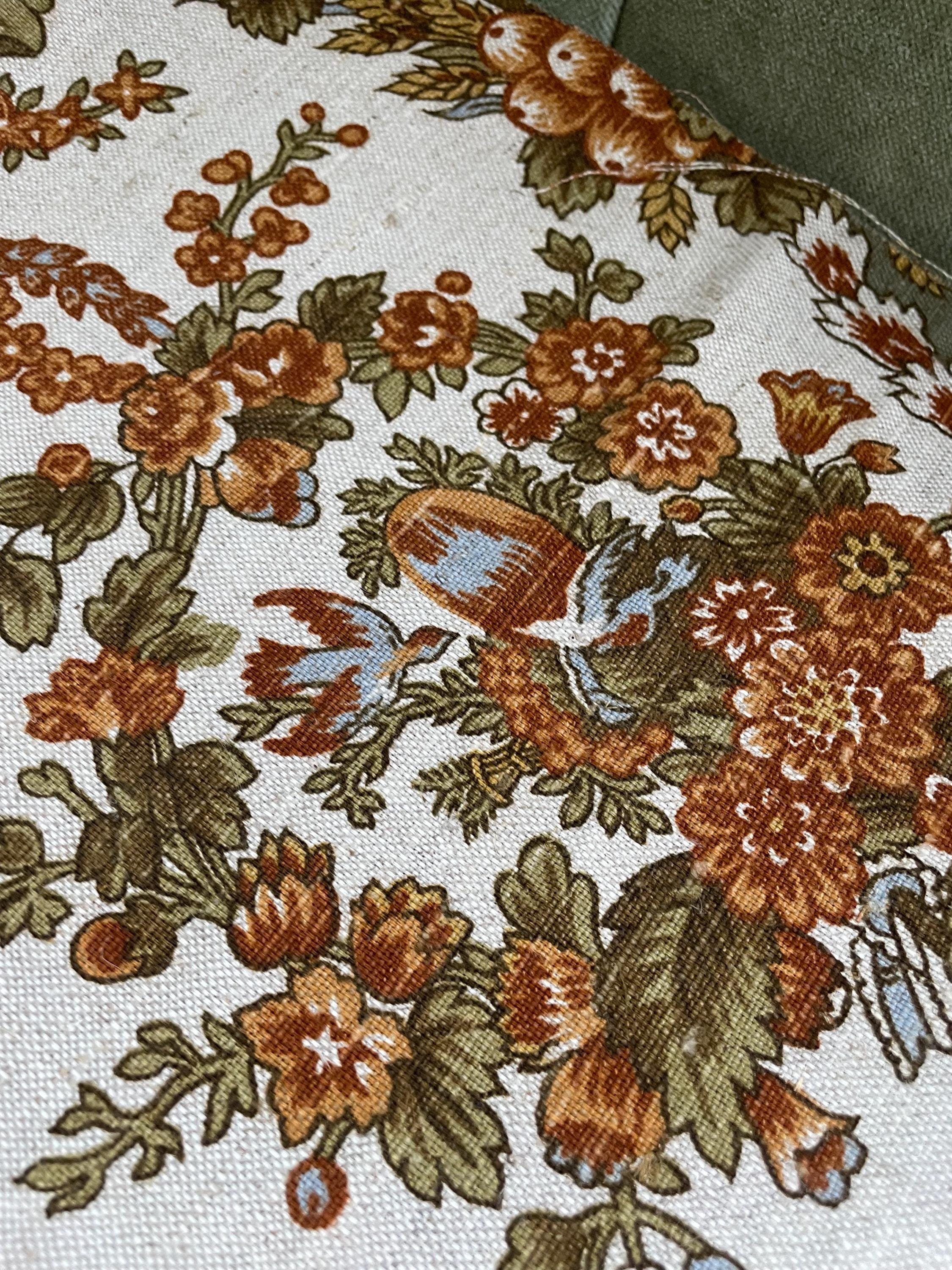 Vintage Fabric Vat Dyed Linen & Cotton W Rust Flowers and Current Berry ...