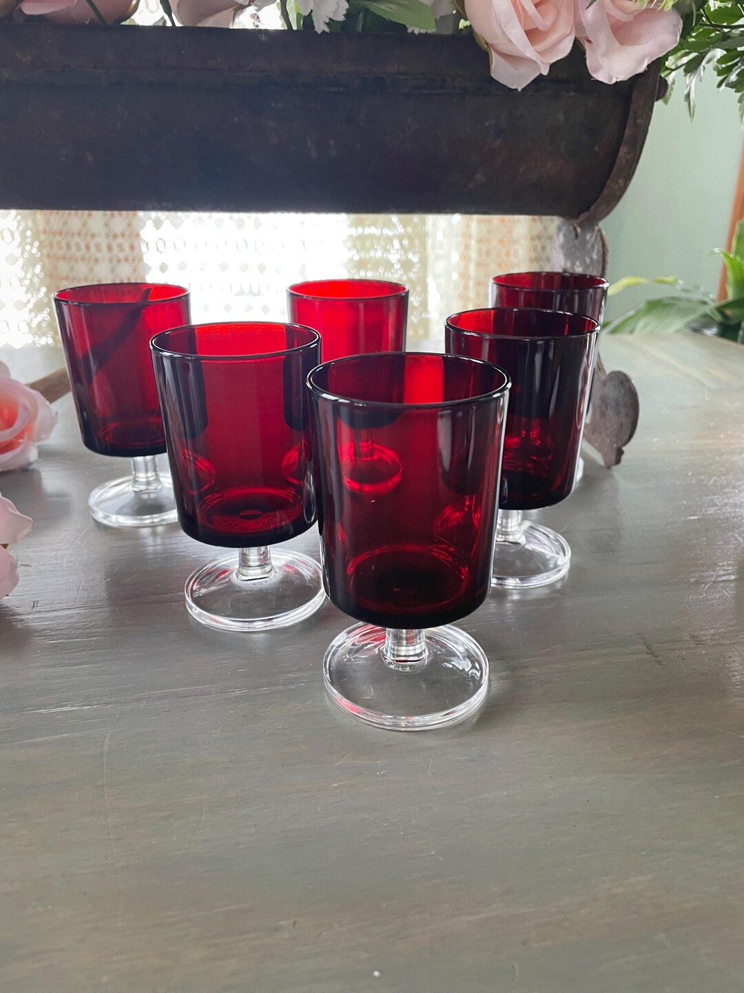 Deep Blood Red Ruby Stemware French Barware in Blood Red or Glasses 4 ...
