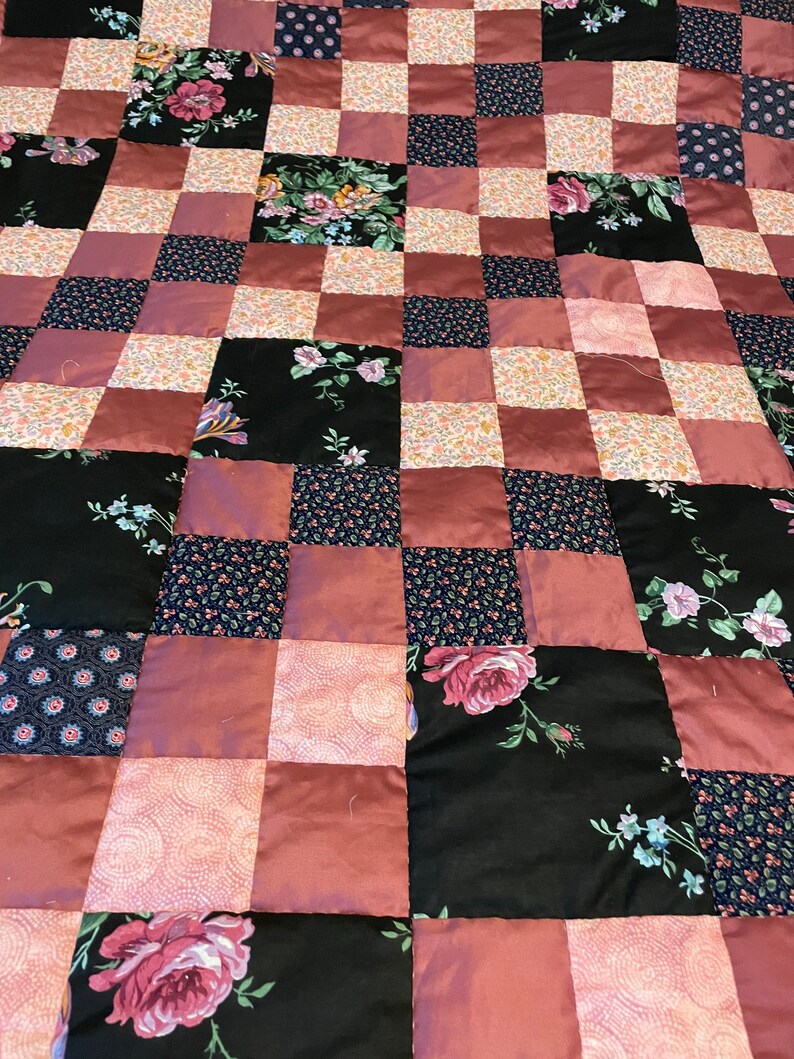 Beautiful Handmade Patchwork Quilt Rose Pink & Black Queen Size. Lots ...