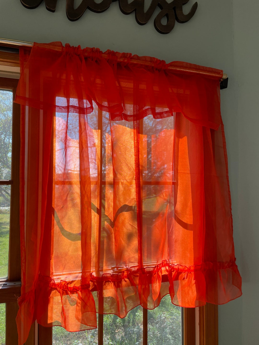 Choice Vintage 1970s Sheer Kitchen Cafe Curtain Tier in Deep Blood ...