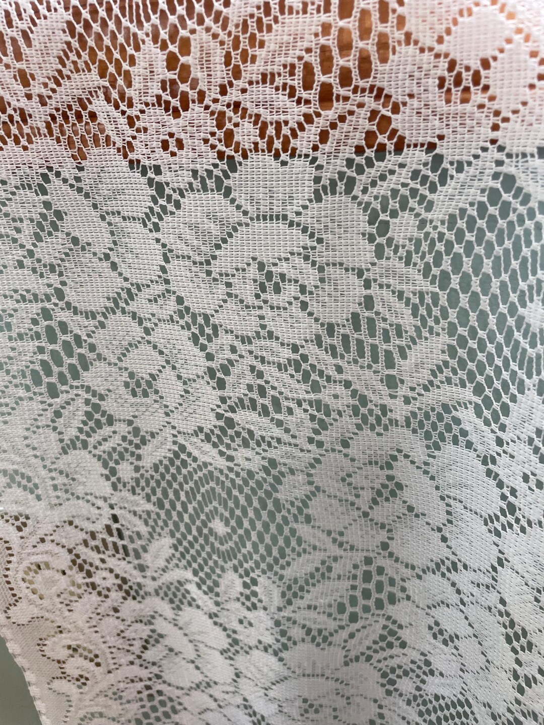 Vintage 90s Single Panel White Lace Curtain Netted Lace Roses ...