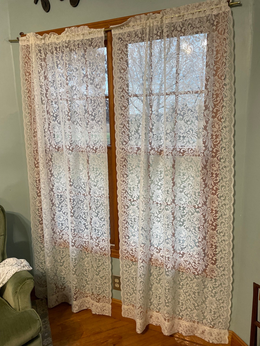 Vintage Creamy White Lace Sheer Curtains Netted Lace Floral & Flourish ...