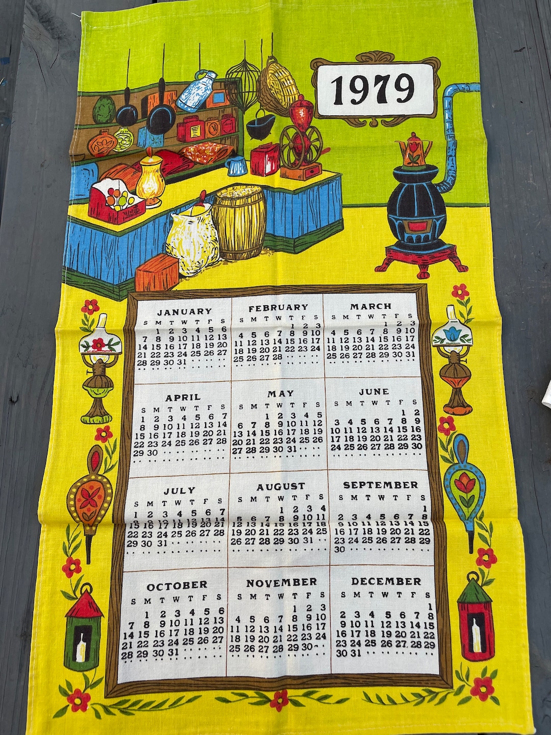 Choice Vintage Calendar Towel Wallhanging 1969 1976 1977 1979 1987 1990 ...