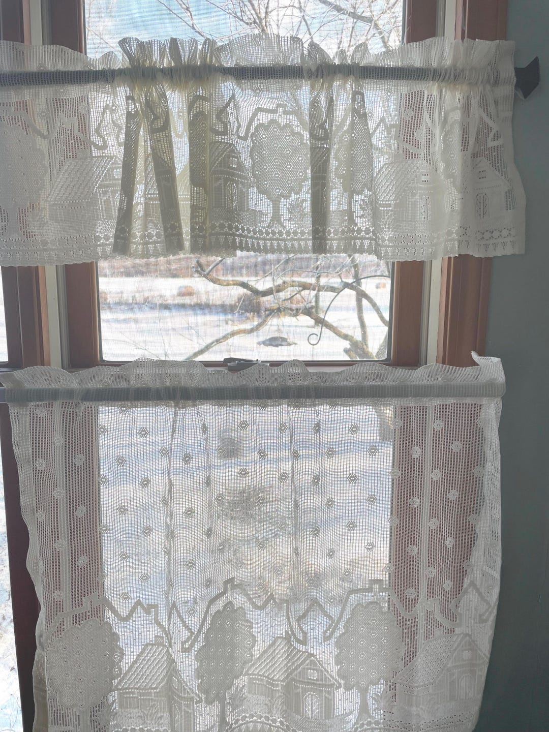 Beautiful Vintage Set 90’s Primitive Country Lace Valance 70”x12” and ...