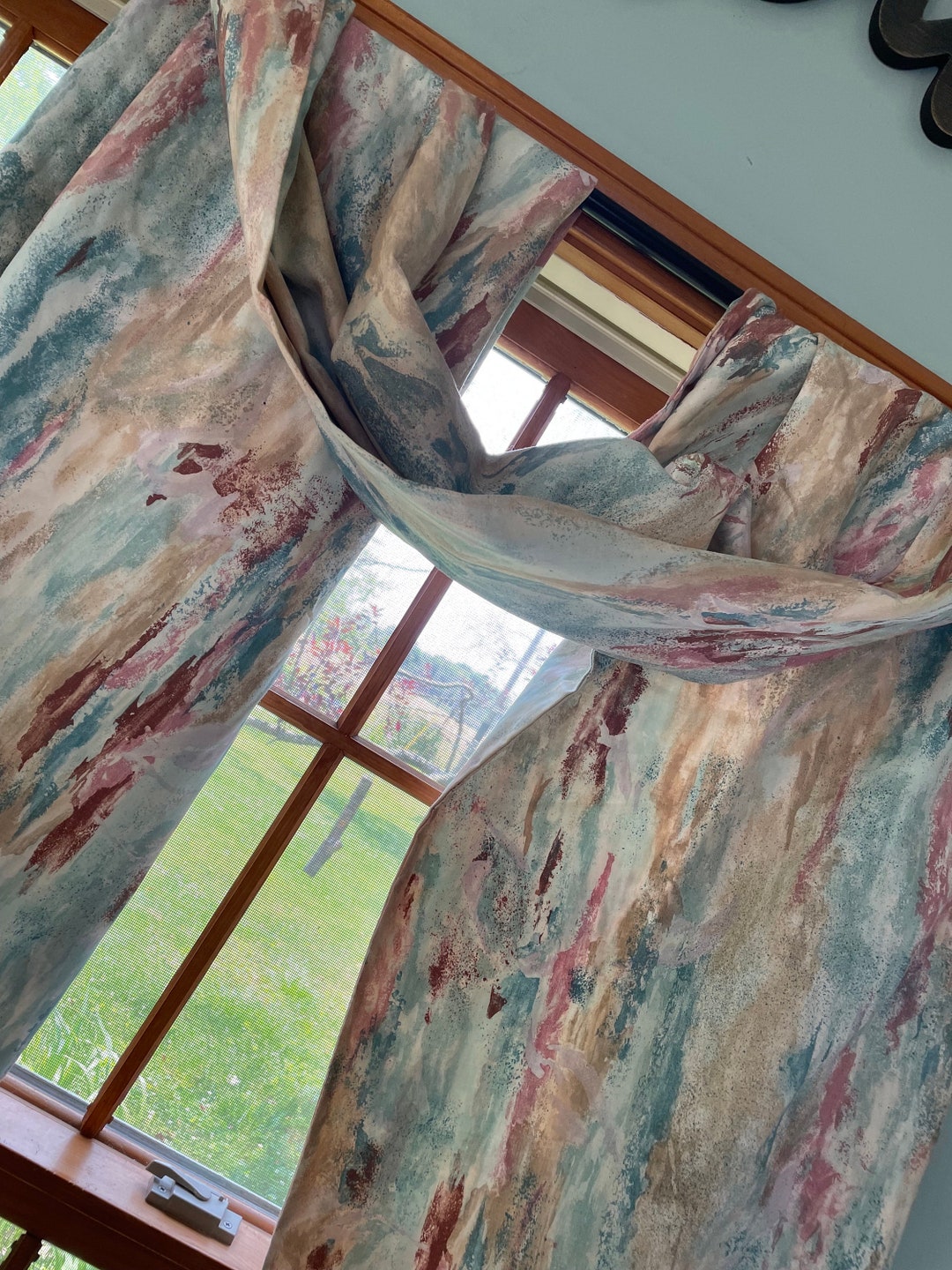 Vintage 1980’s Curtain Swag Pastel Abstract Valance in Muted Rainbow of ...
