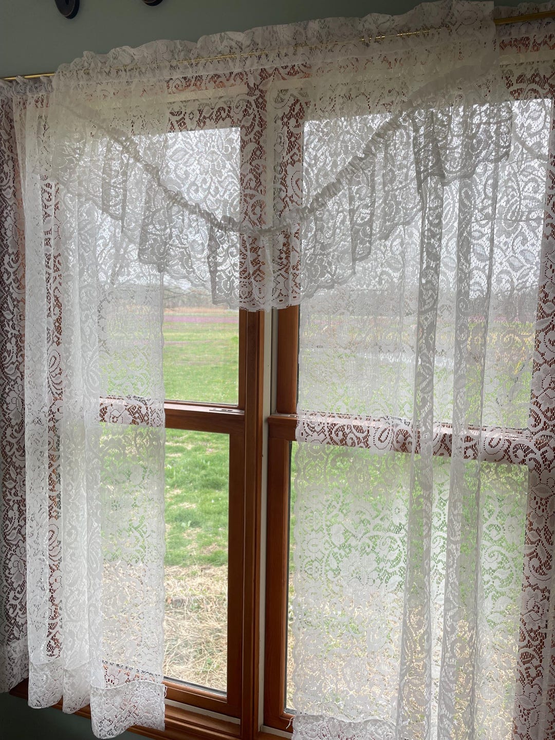 Pair of Pretty Vintage Lace Curtains 80”wx60”l or Half Moon Valance ...