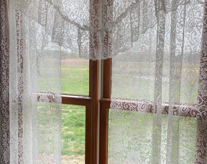 Lace Curtain Panels, Floral Lace Drape, Ivory, Beautiful, Excellent ...