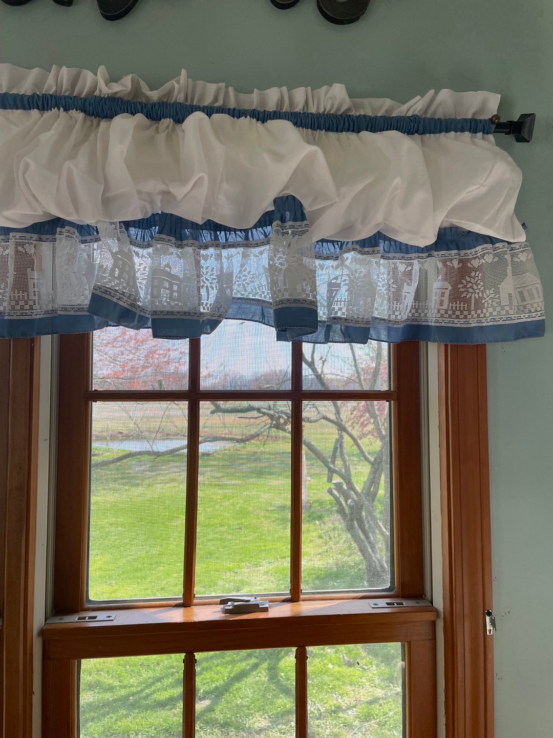 Vintage 90s Country Lane Kitchen Curtains Ruffled Straight Balloon ...