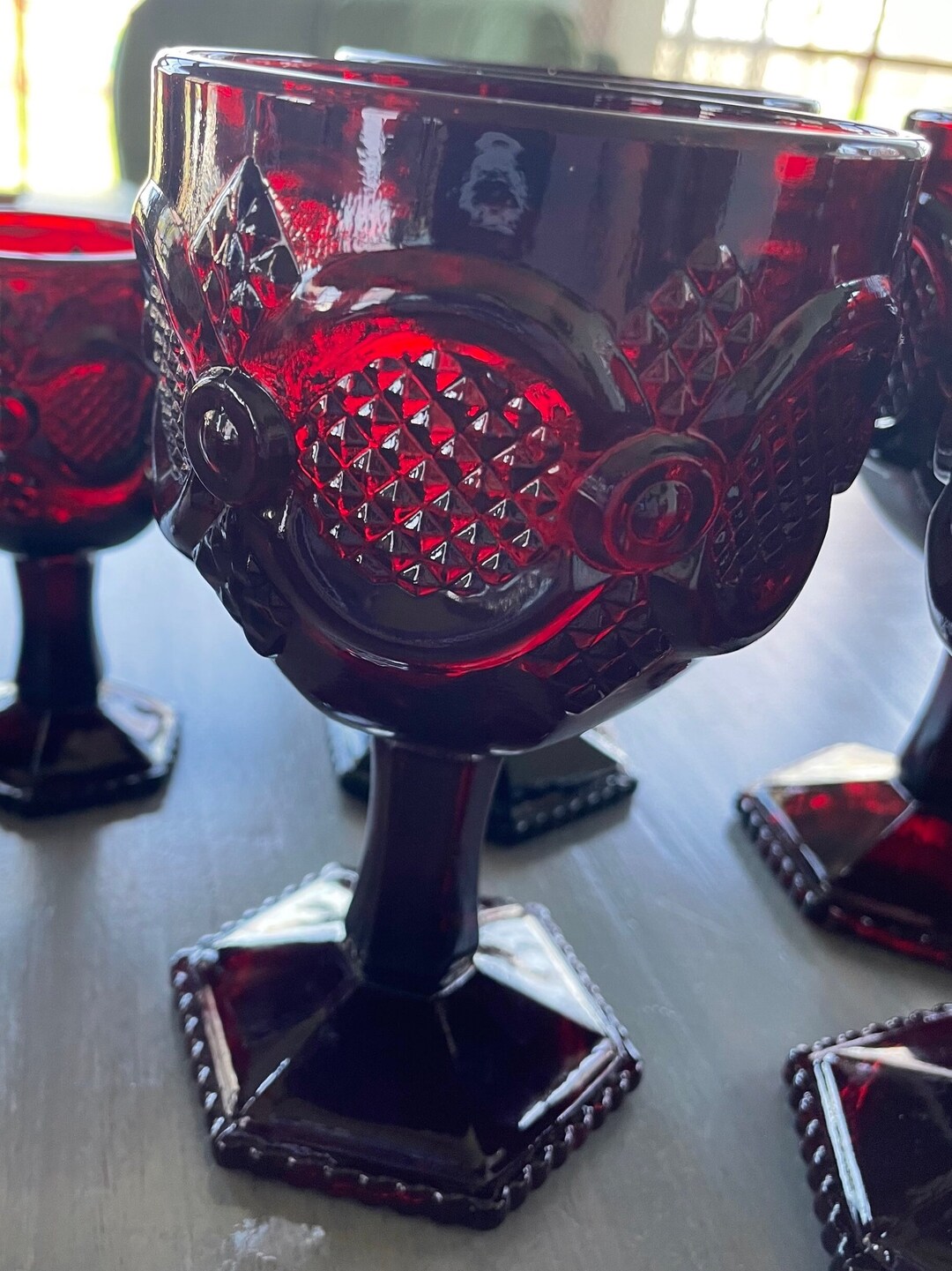 Vintage Ruby Red Colored Glasses Wine Goblets (four 3oz or Four 10oz ...