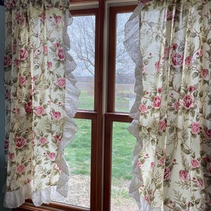 Vintage 1980s Priscilla Curtain Pair Shabby Chic With Large Floral ...