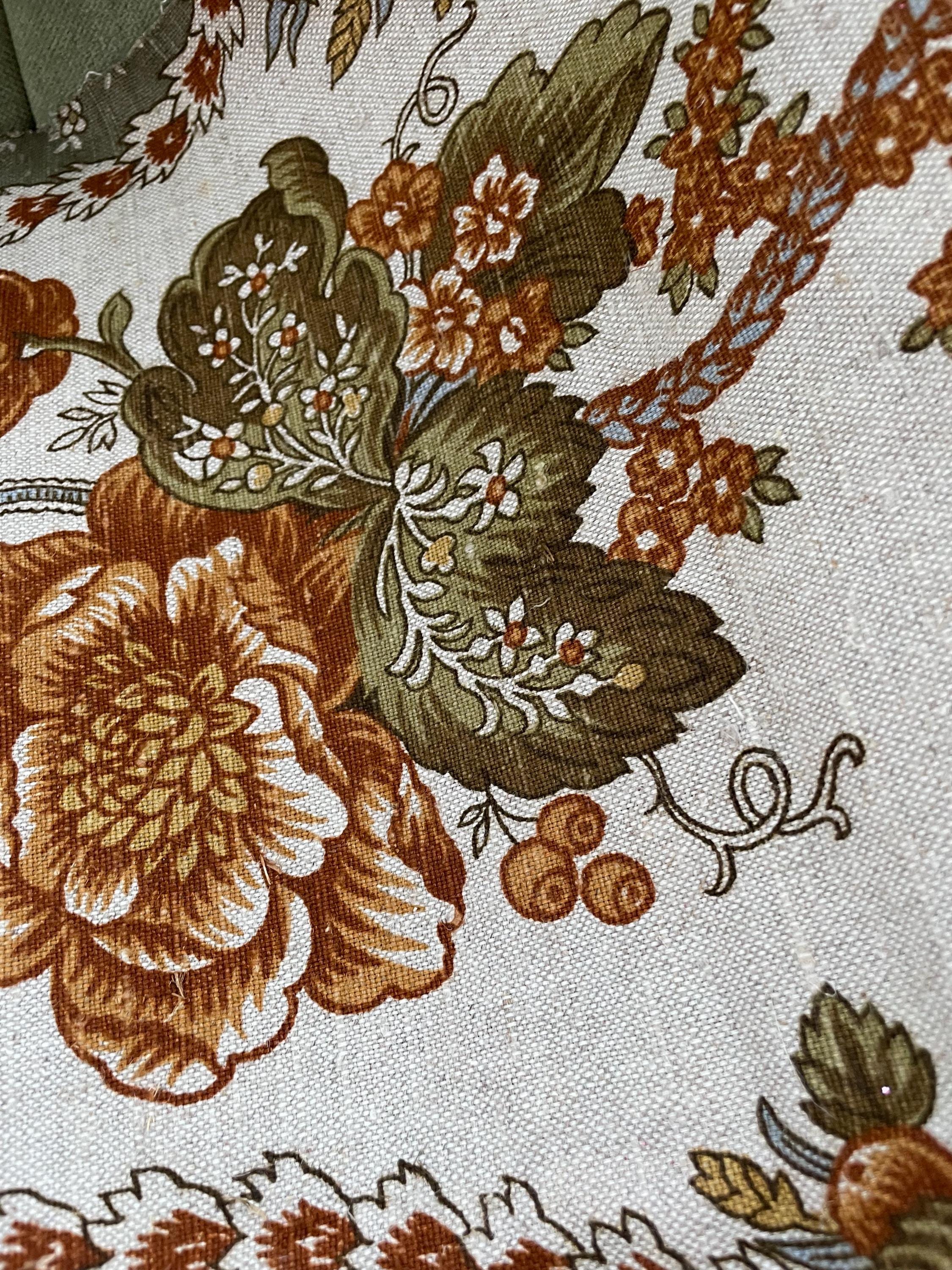 Vintage Fabric Vat Dyed Linen & Cotton W Rust Flowers and Current Berry ...