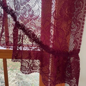 Vintage Netted Lace Priscilla Swags Curtains in Dark Burgundy Wine. Left and and Right Ruffled ...