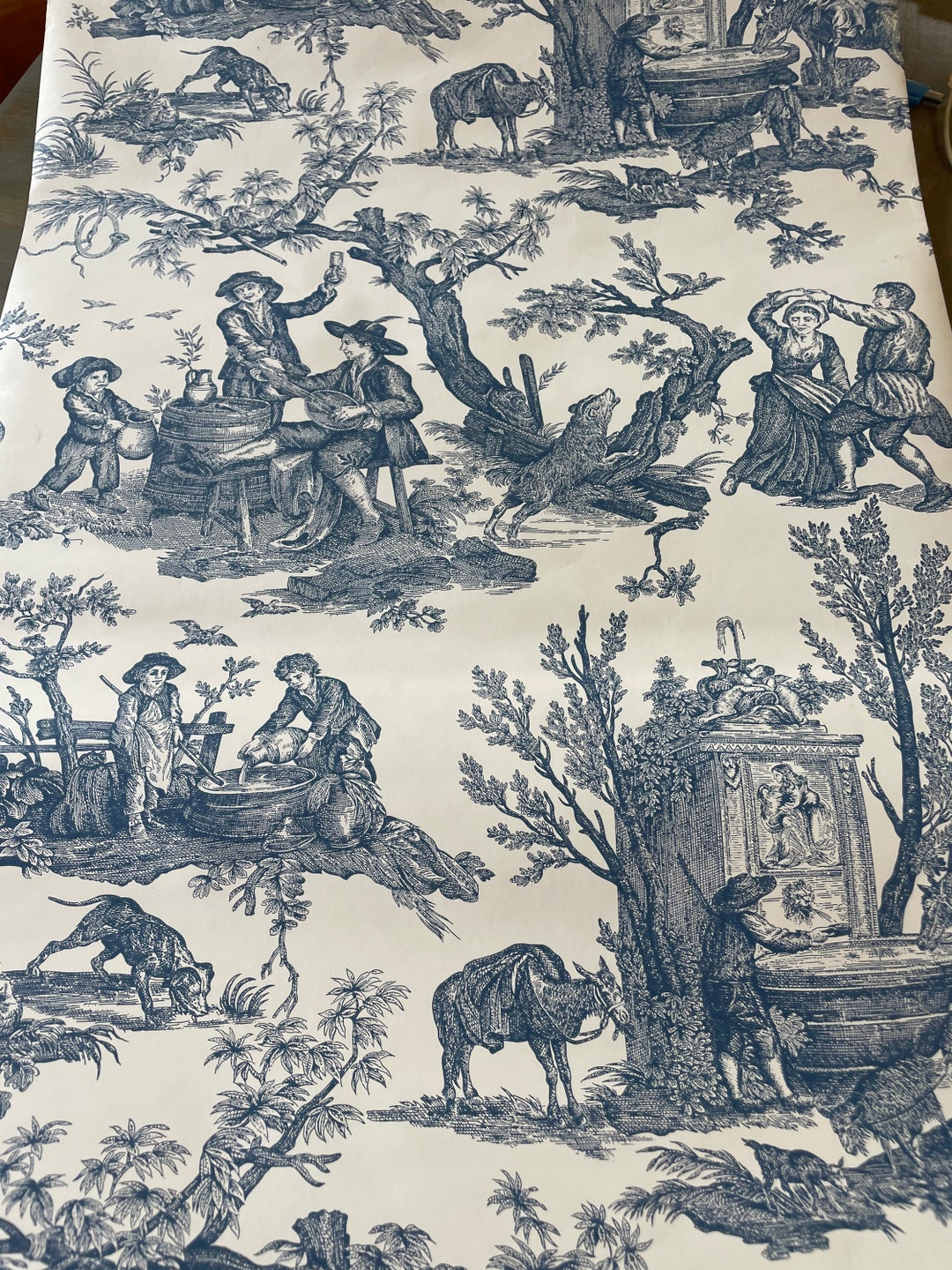 Beautiful 1990’s Blue Toile Delft Prepasted York Wall Coverings ...